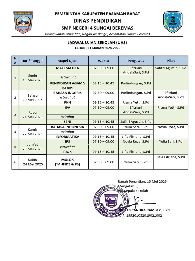 Jadwal Uas 2025 Oke_081410 | PDF