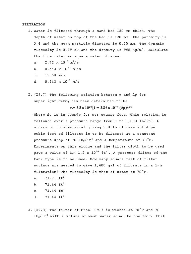 Filtration Questions) | Download Free PDF | Filtration | Liquids