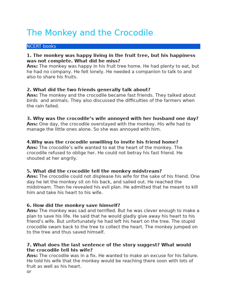 Exercise of The Monkey and The Crocodile | PDF