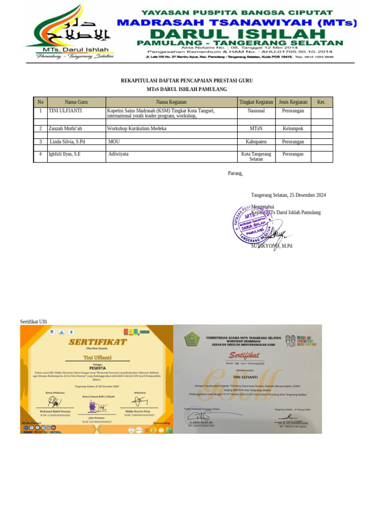 A.6 Bag4 Rekapitulasi Daftar Pencapaian Prestasi Guru | PDF