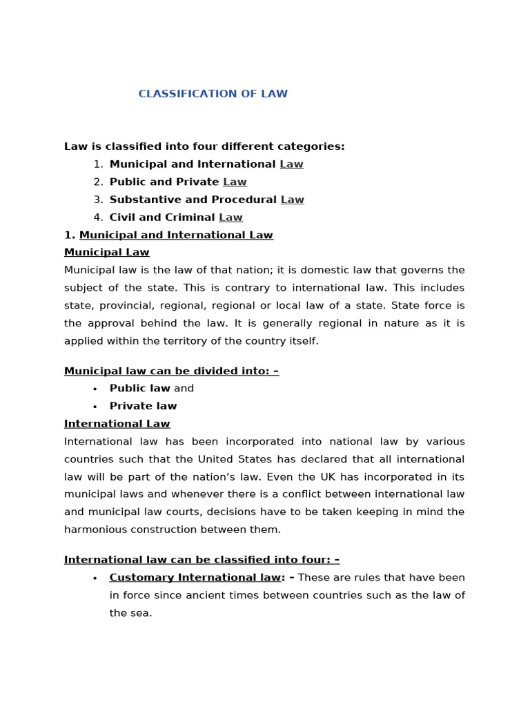 2.classification of Law Notes | PDF | International Law | Crimes