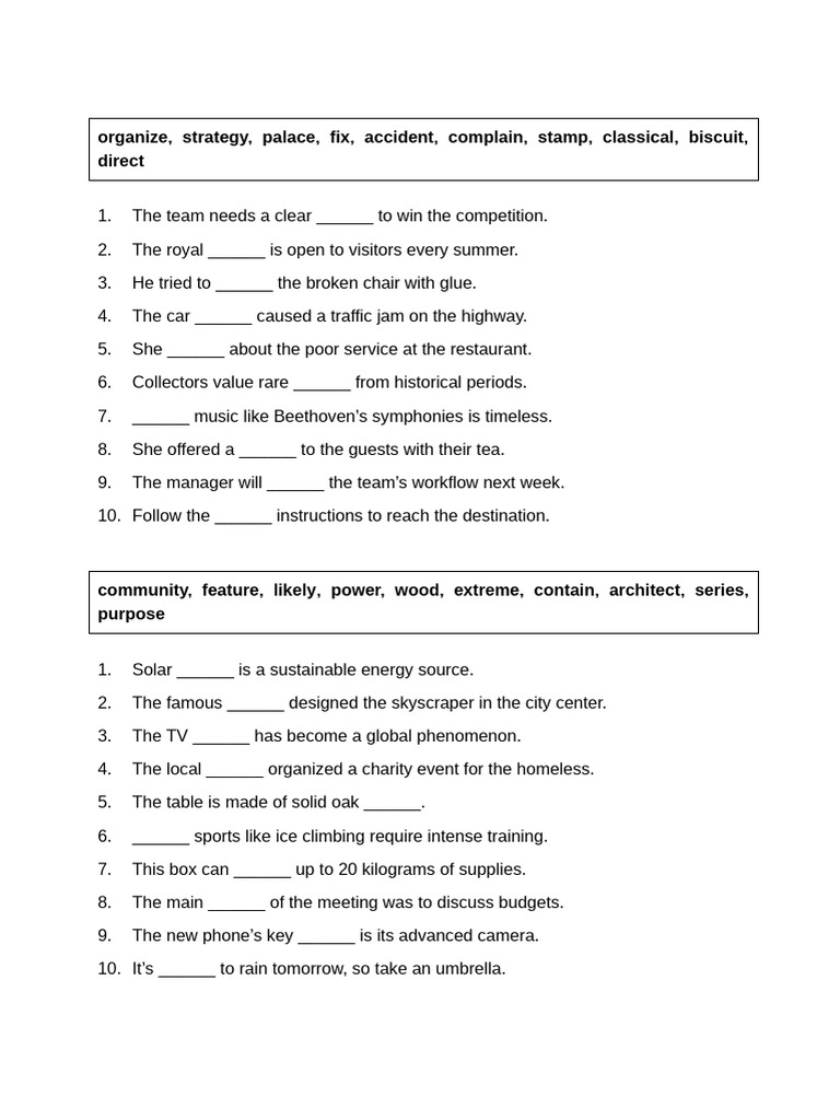 Vocabulary Exercises for Language Learning | PDF