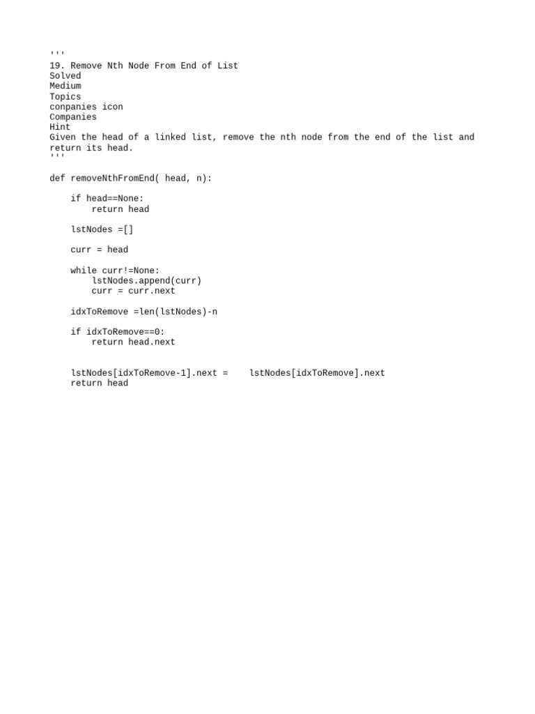 Remove NTH Node From End of List - Py | PDF
