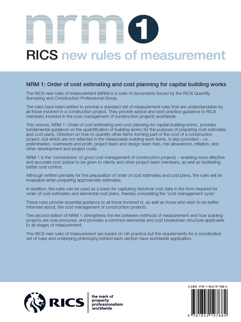 NRM 1 Order of Cost Estimating and Cost Planning 2nd Edition PGguidance 2012 1 | PDF ...