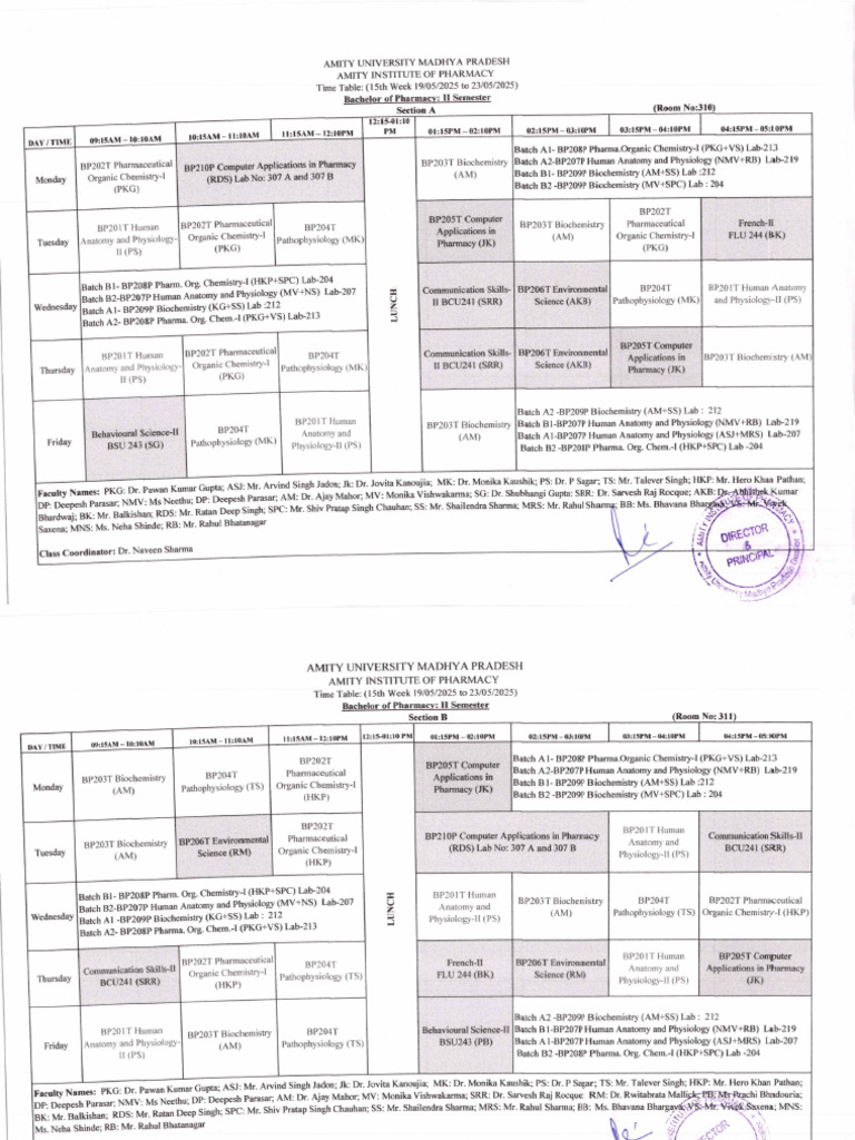 b Pharm-time Table -II Sem 19 May 2025 to 23 May 2025 | PDF