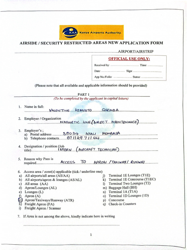 Airside Application Form | PDF