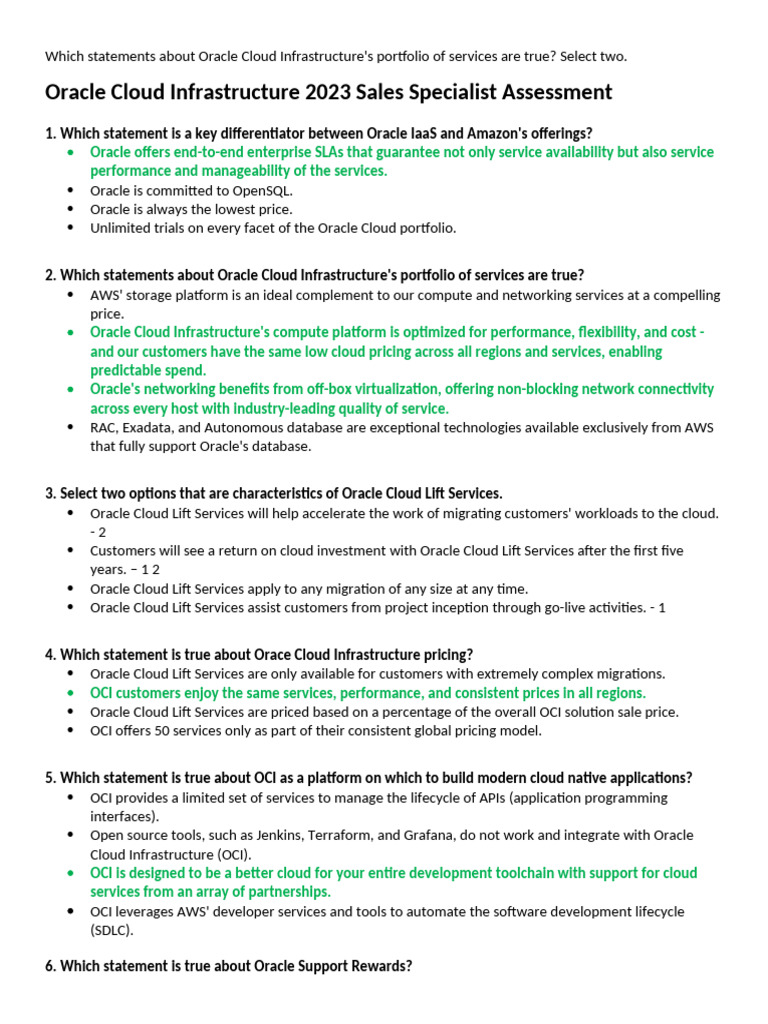 Oracle Cloud Infrastructure 2023 Sales Specialist Assessment | PDF | Cloud Computing | Oracle ...