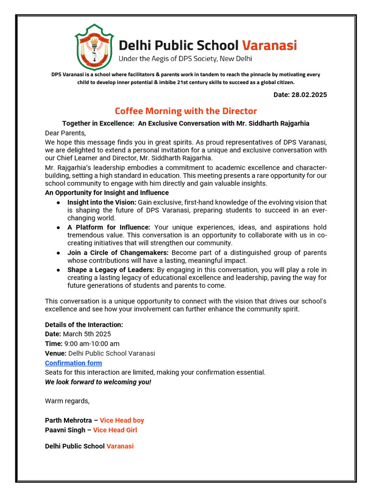 Coffee Morning with DPS Varanasi Director | PDF