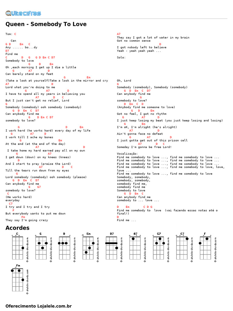 Queen - Somebody To Love Ukelele Instrument | PDF