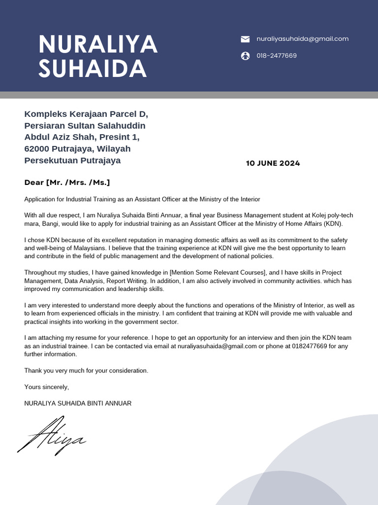 Cover Letter KDN | PDF