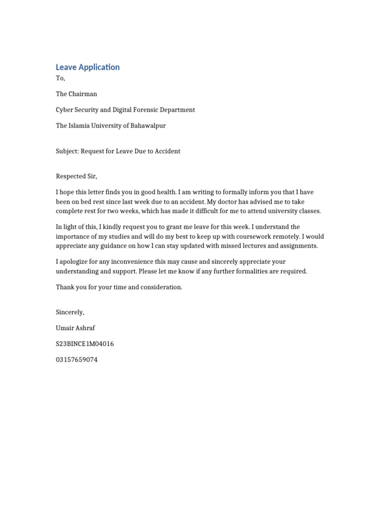 Leave Application for Medical Reasons | PDF