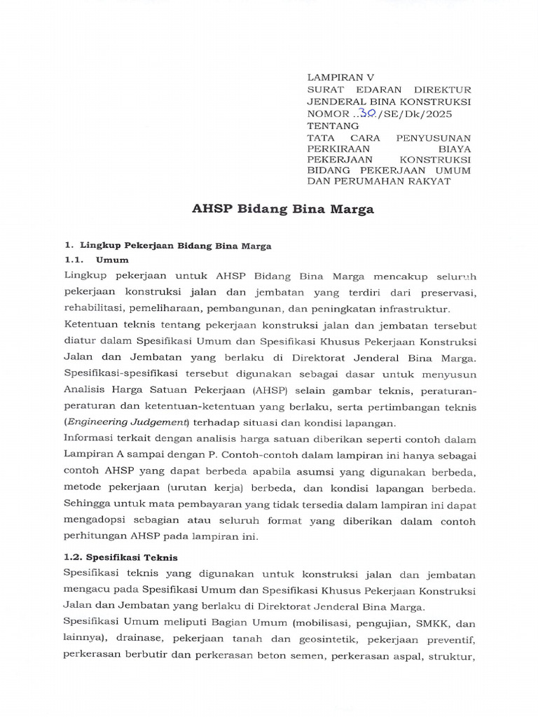 Lampiran V - Ahsp Bidang Bina Marga 2025 | PDF
