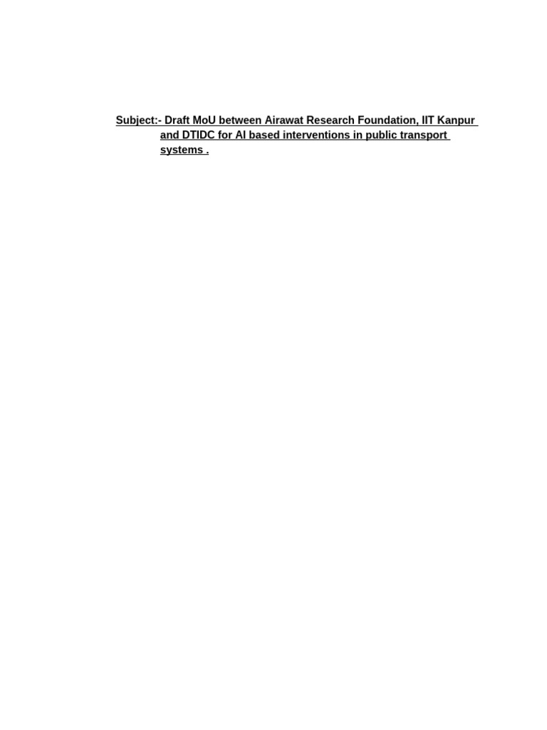Subject:-Draft Mou Between Airawat Research Foundation, Iit Kanpur and ...