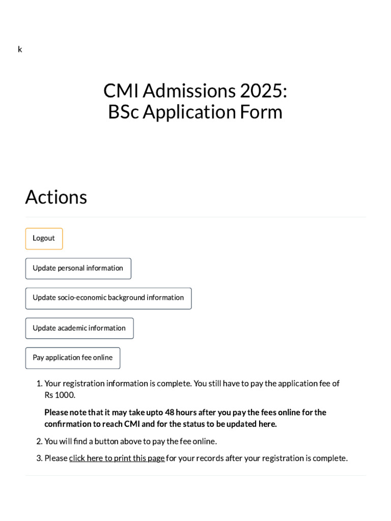 CMI Admissions 2025 - Online Application Forms | PDF