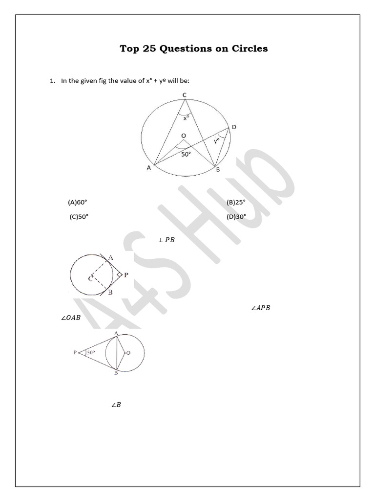 10.Circles Top 25 Questions Done | PDF | Circle | Euclidean Geometry