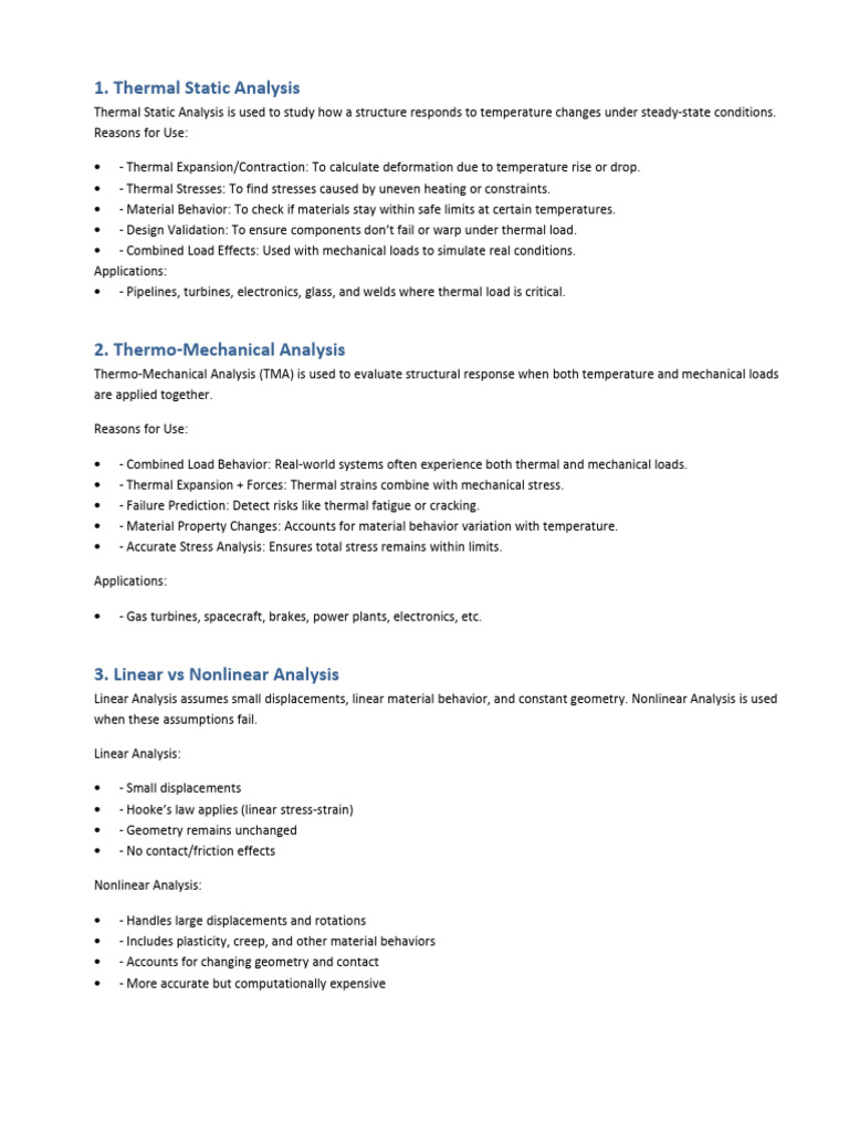 Thermal ThermoMechanical LinearNonlinear Riks Summary | PDF | Buckling | Deformation (Engineering)