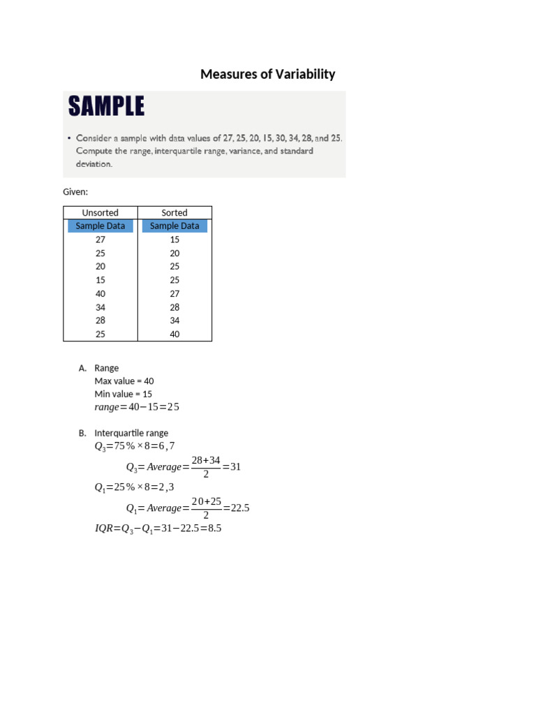 Solving For Measures of Variability | PDF