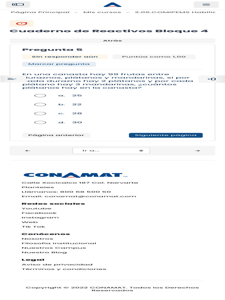 Cuaderno de Reactivos Bloque 4 (Página 5 de 12) CONAMAT | PDF