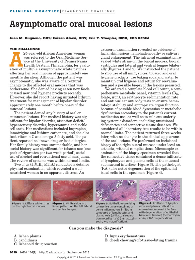 Asymptomatic Oral Mucosal Lesions | PDF | Diseases And Disorders ...