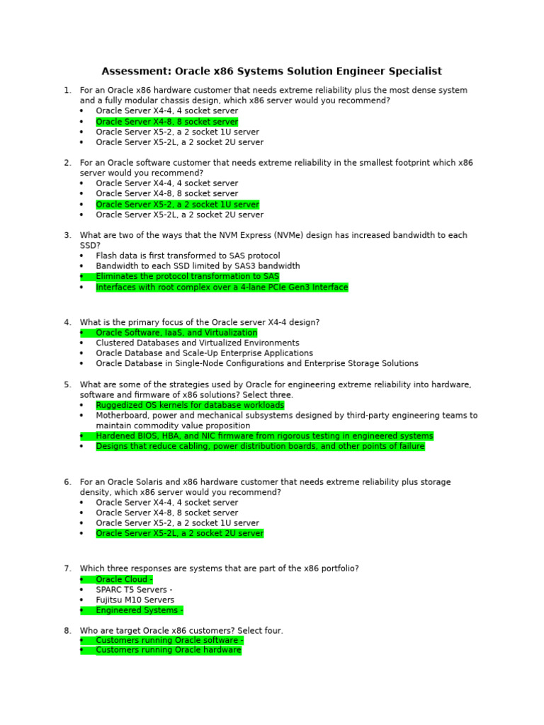 Sun X86 Systems Solution Engineer Specialist Assessment Pdf Virtualization Oracle Corporation
