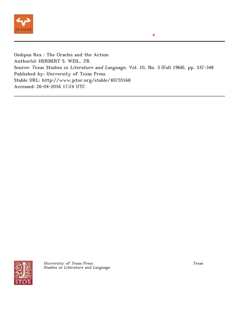 Anna Sharpee - Critical Essay- Weil- Oedipus Rex- The Oracles and the ...