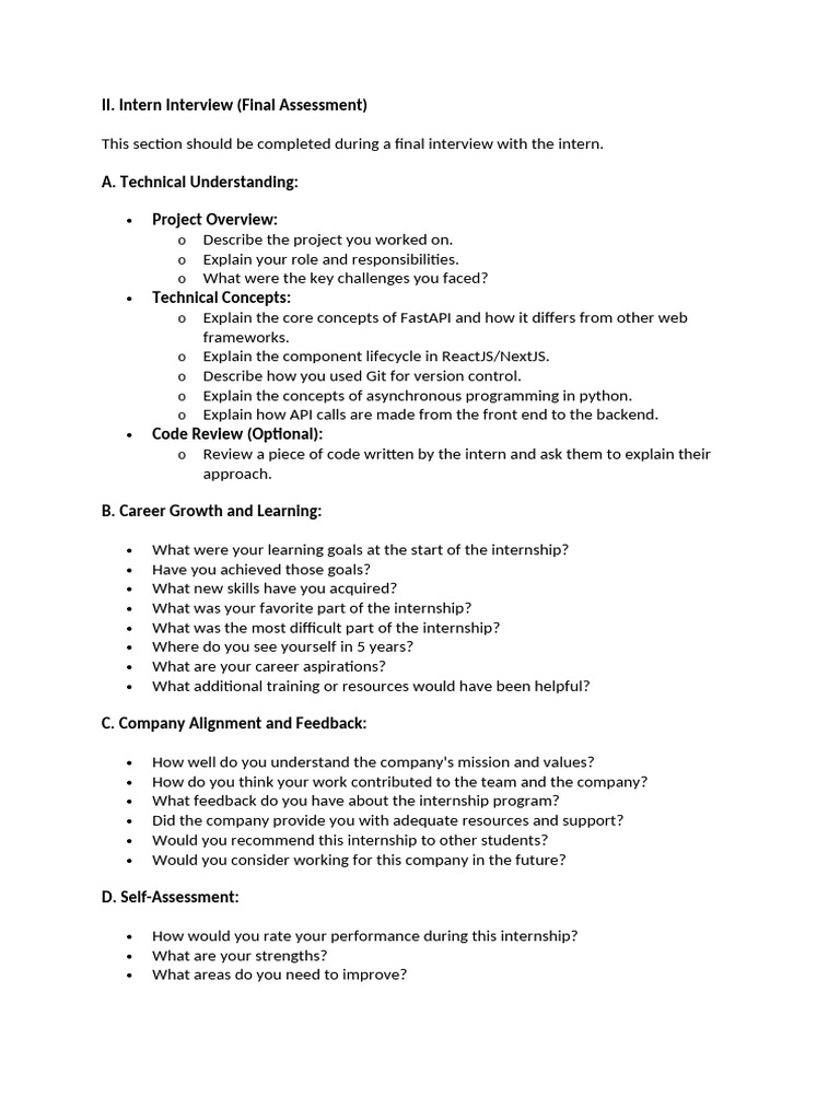 Intern Review Questionairre | PDF