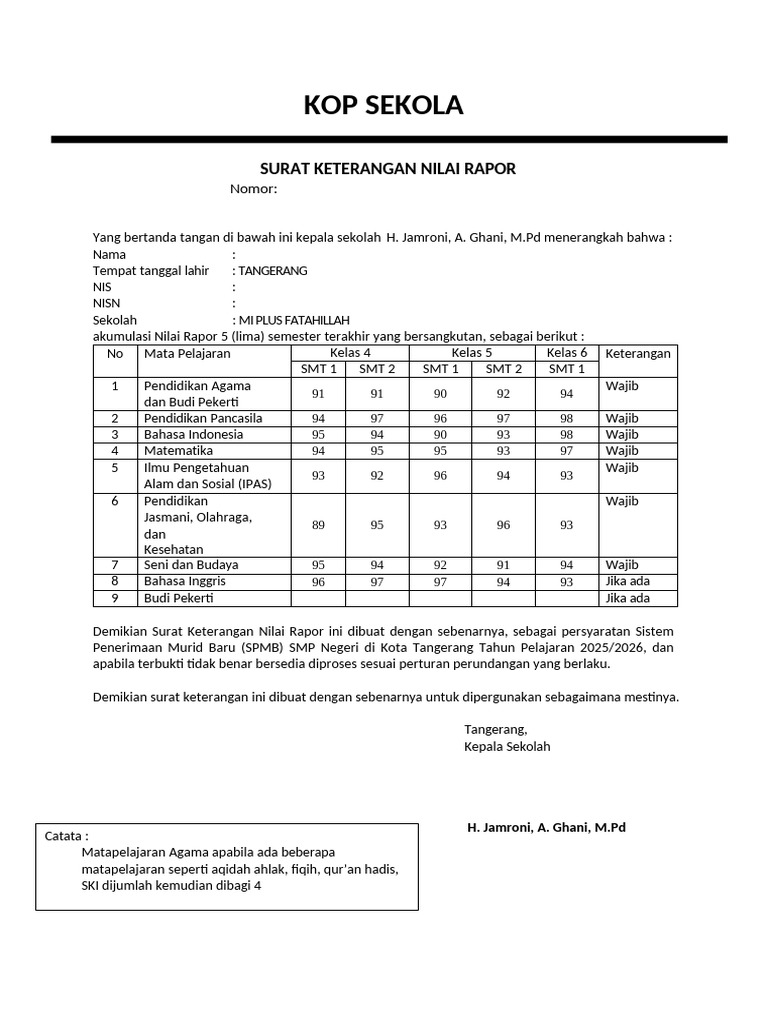 Format Rata Rapor Daftar | PDF