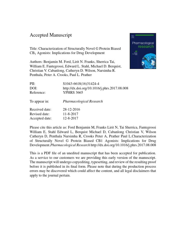 G Protein Biased CB1 Agonists Study | PDF | Cell Signaling | Ligand ...