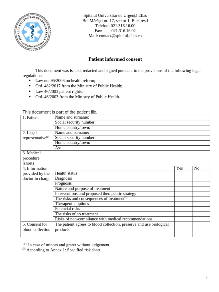 Consimtamant Informat Engleza | PDF | Informed Consent | Health Care