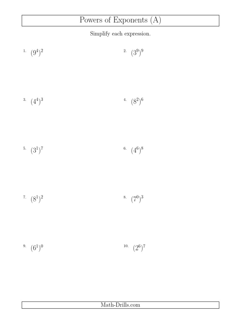Algebra Exponent Rules Basic Power Positive All.1453227408 | PDF ...
