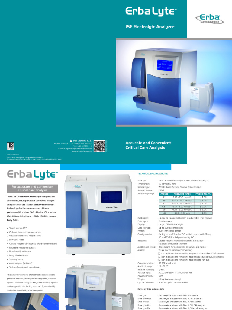ايربا لتحليل الأملاح ISE Electrolyte Analyzer Erba Lyte | PDF ...
