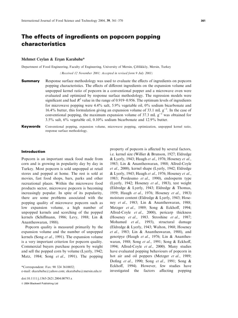 Popcorn Popping: Ingredient Effects Analysis | PDF | Popcorn