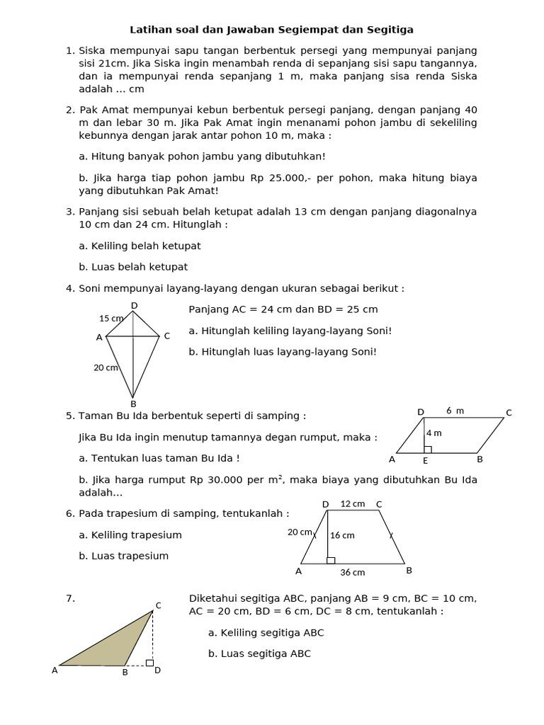 Latihan Soal Segiempat Dan Segitiga | PDF
