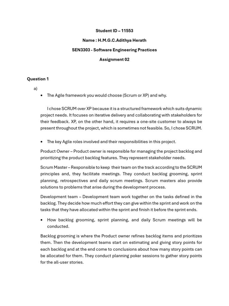 Software Engineering Practices - Assignment 2 | PDF | Scrum (Software Development) | Computing