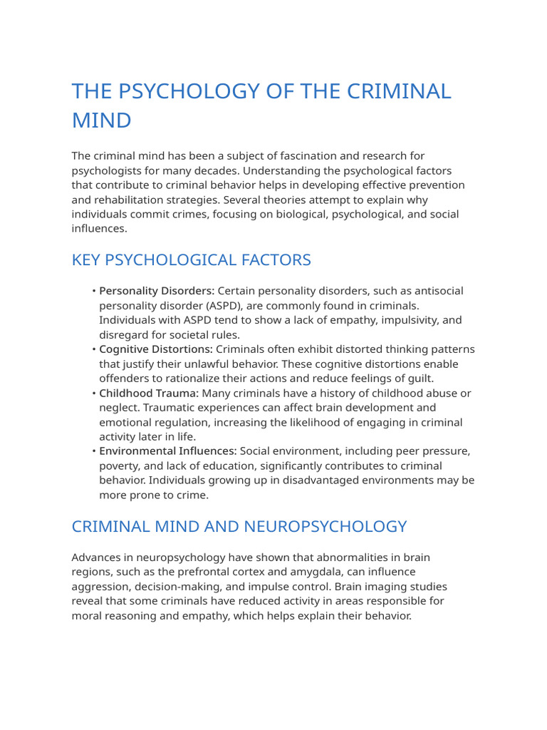 Psychology of Criminal Mind | PDF