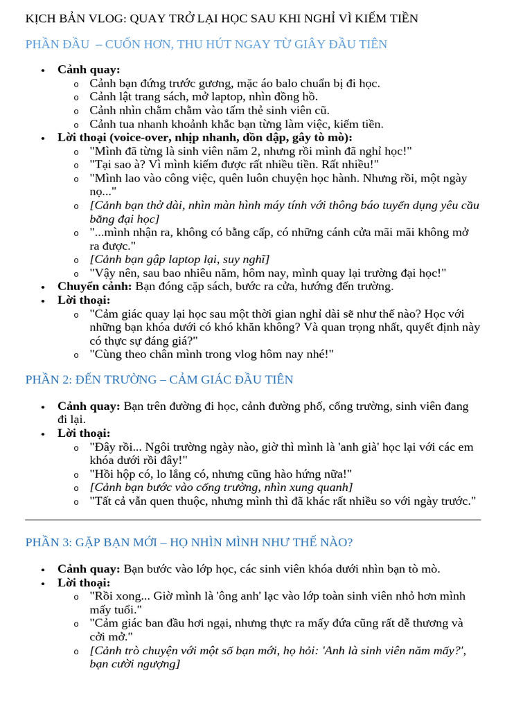 KỊCH BẢN VLOG | PDF