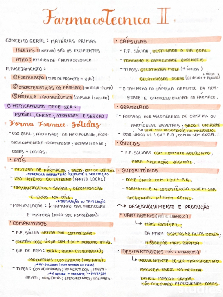 Farmacotécnica II - Resumo Sobre Formas Sólidas e Semi-Sólidas. | PDF