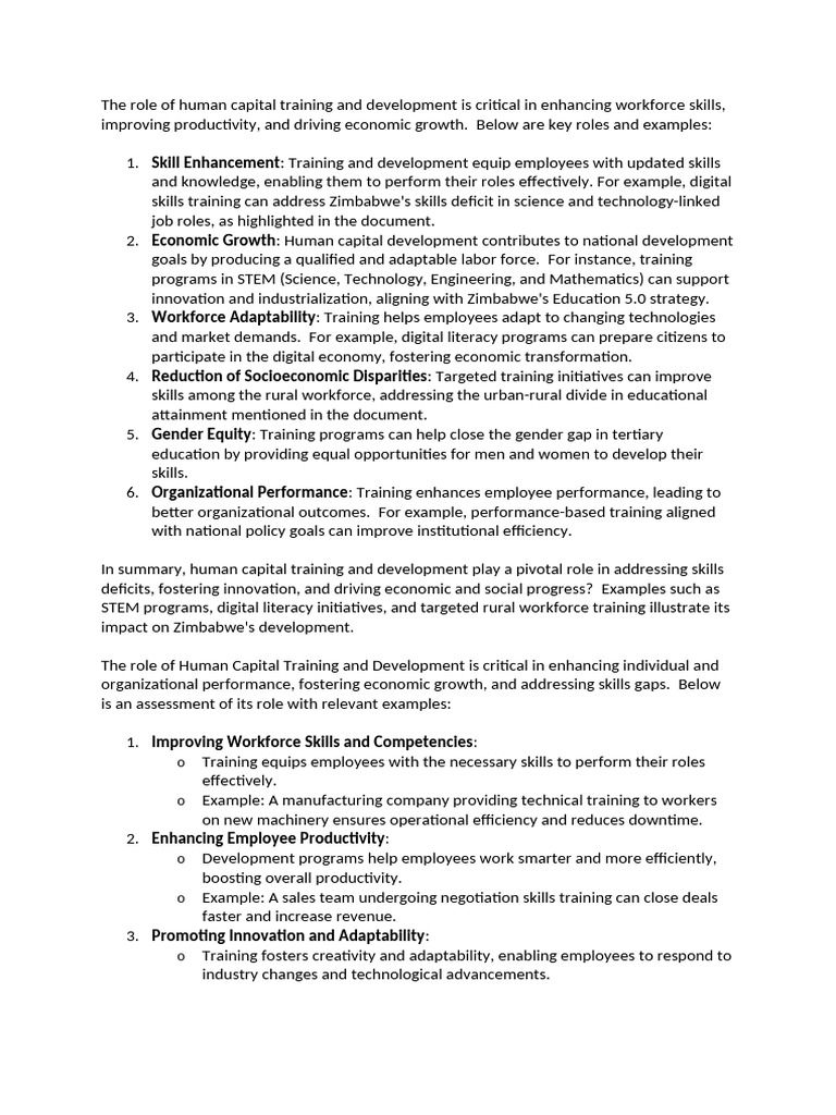 The Role of Human Capital Training and Development Is Critical in ...