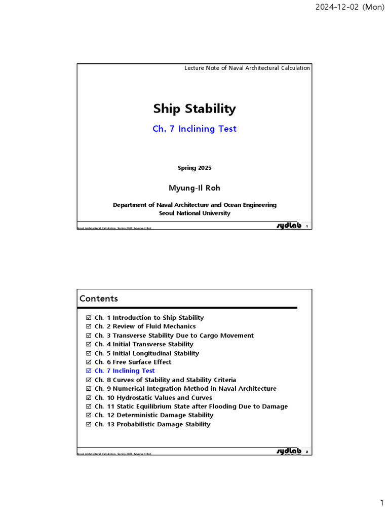 Ship Stability: Inclining Test Guide | PDF | Mechanics | Shipping