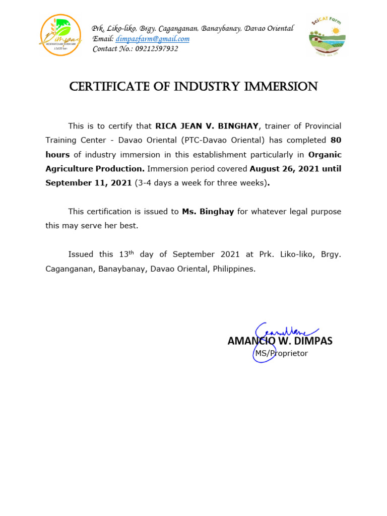 Certificate (Immersion) | PDF