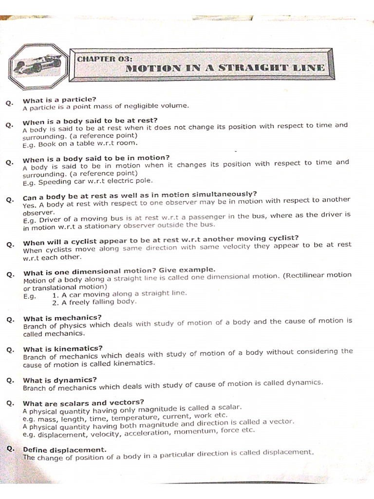 Motion in A Straight Line | PDF