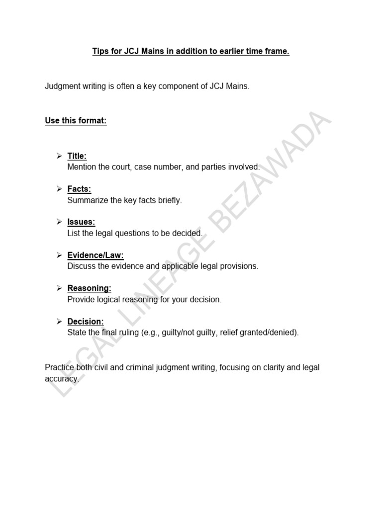 Tips For JCJ Mains in Addition To Earlier Time Frame - Judgment Writing | PDF