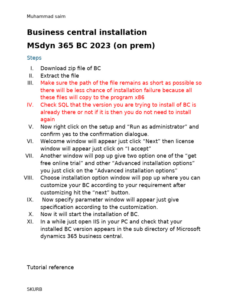 Business Central Installation | PDF