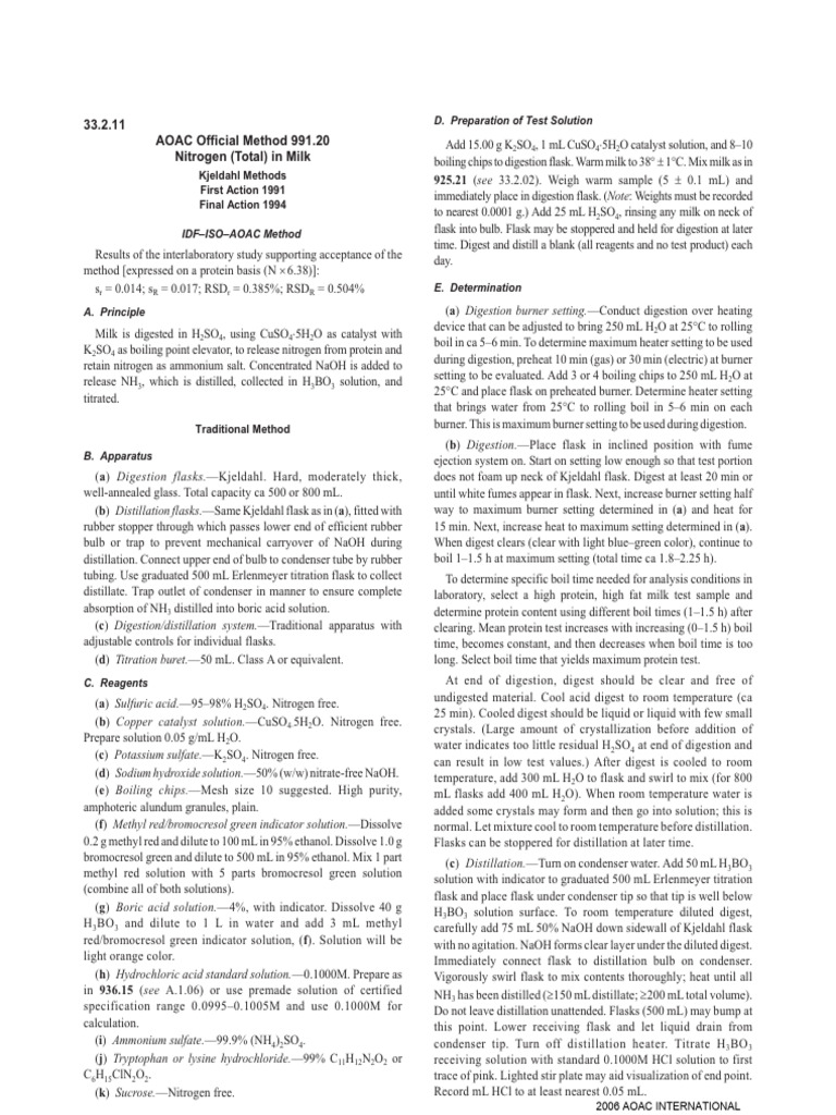 AOAC Official Method 991.20 | PDF | Chemical Compounds | Physical Chemistry