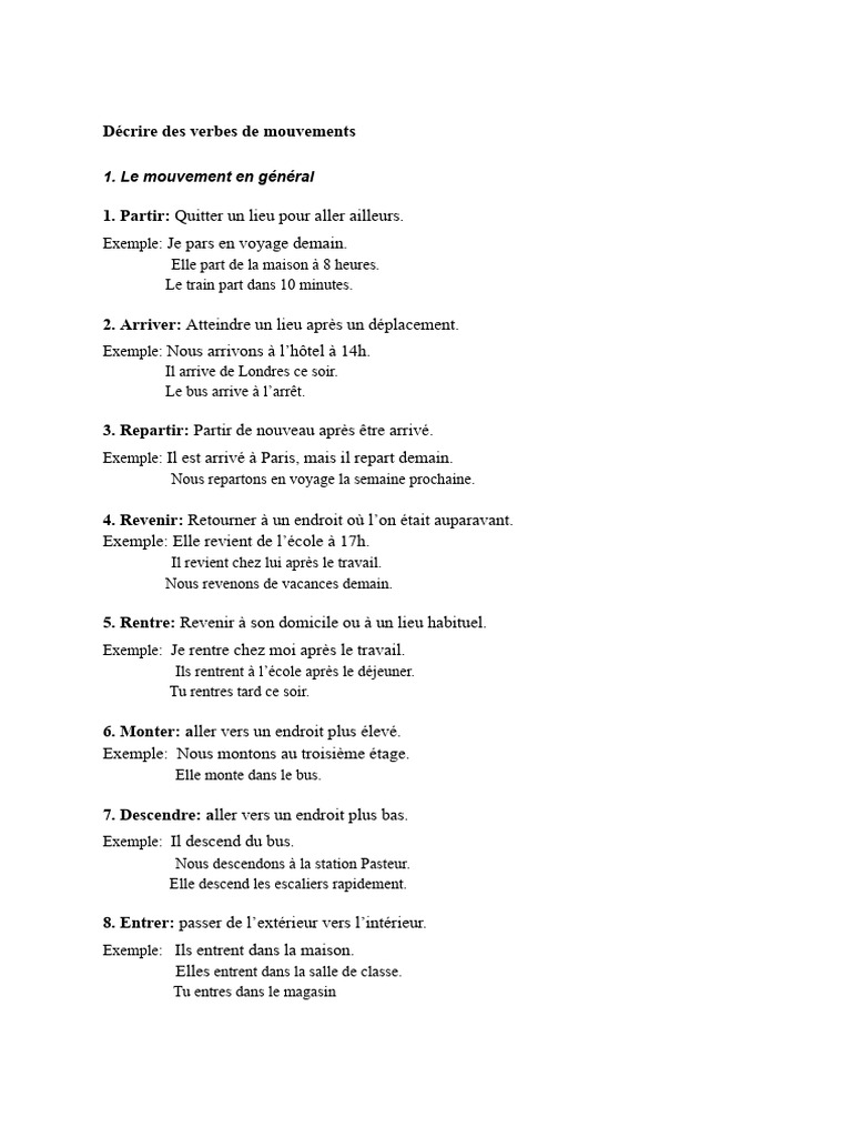 Verbes de mouvement en français | PDF