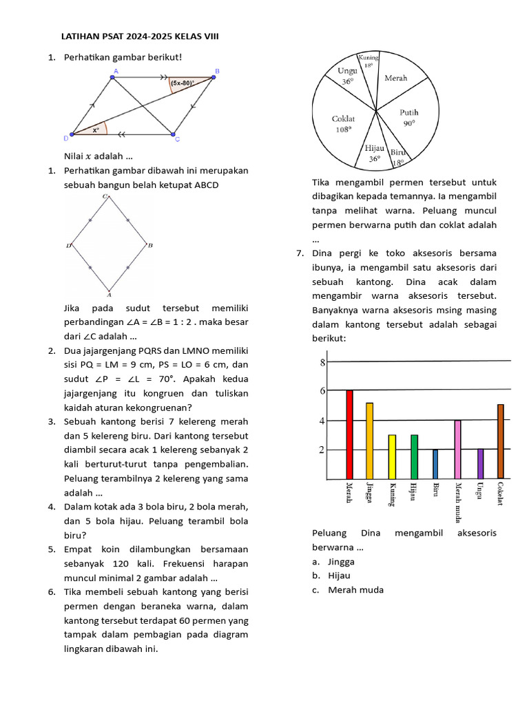 Latihan Psat 2024-2025 Kelas Viii | PDF