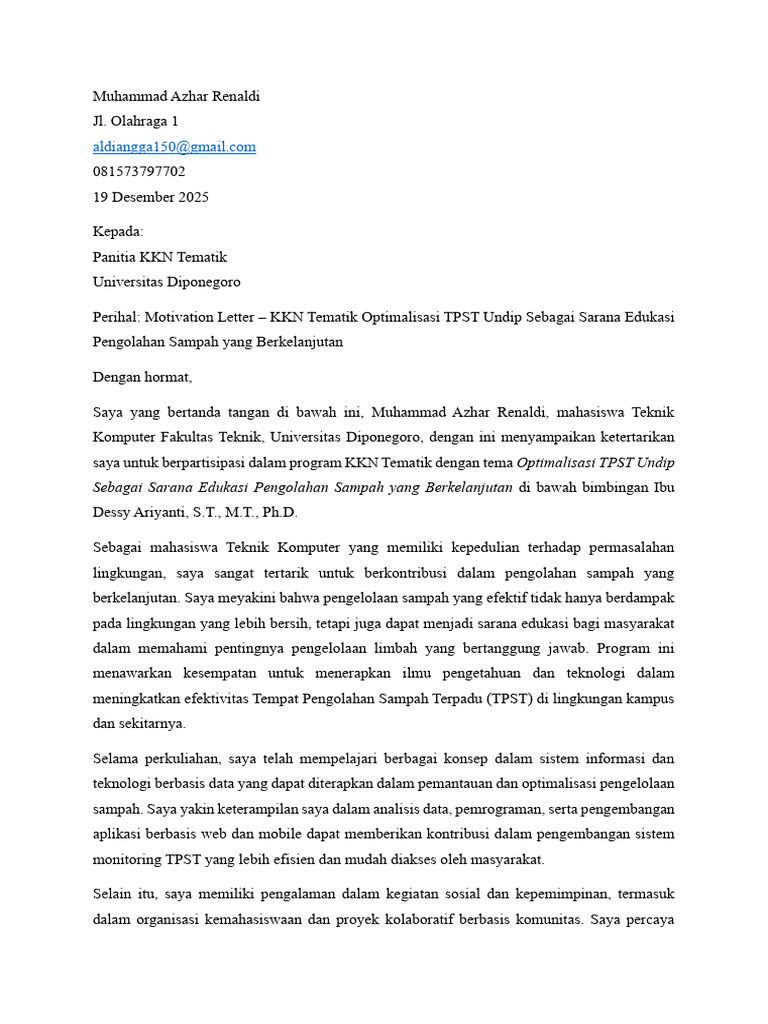 Motivation Letter | PDF