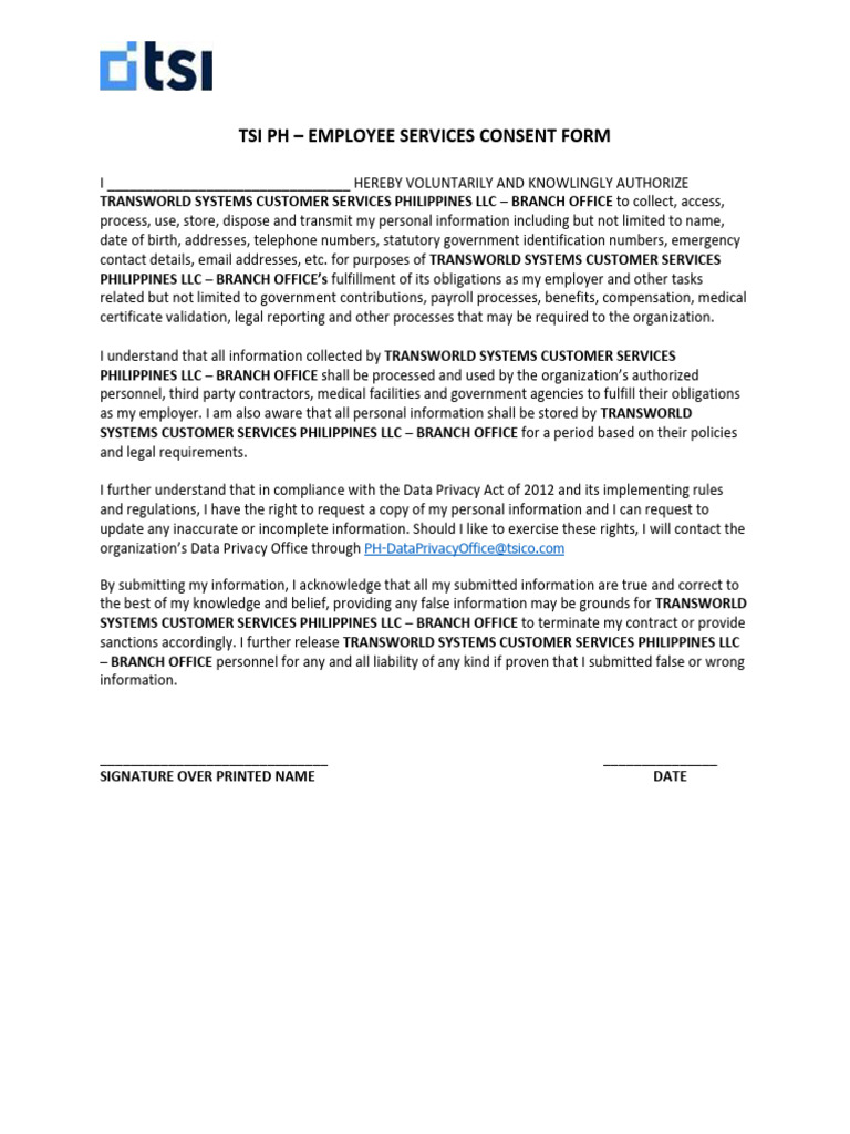 Employee Services Consent Form - Last Name, Given Name | PDF