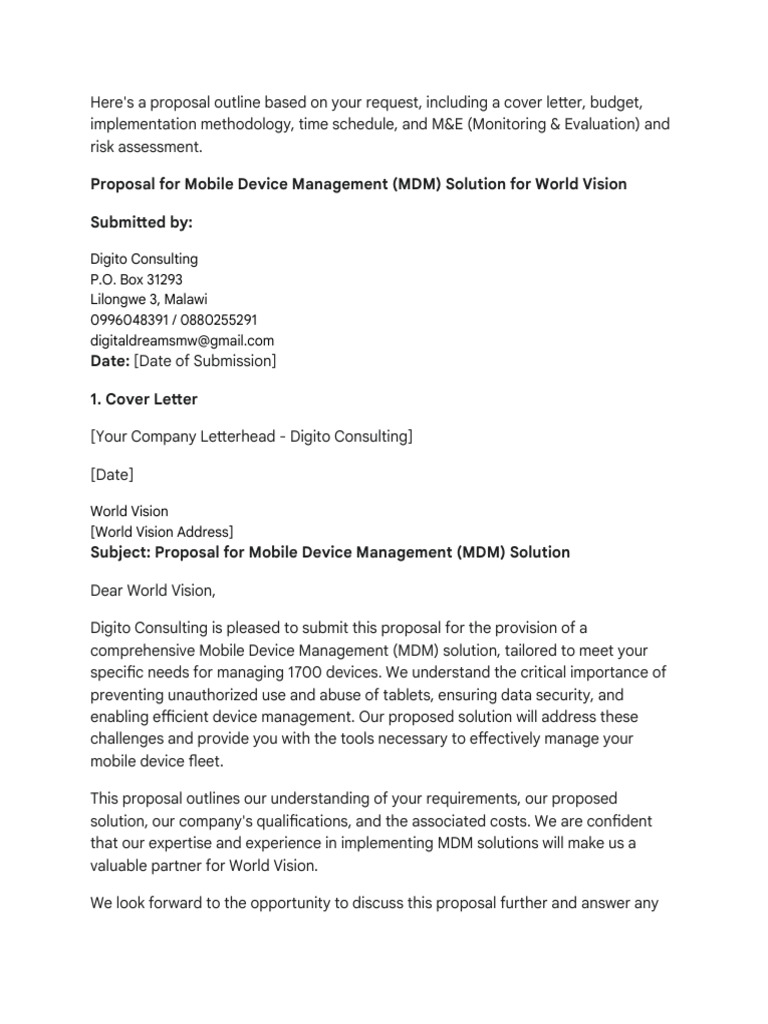 Proposal For Mobile Device Management Solution For World Vision | PDF ...