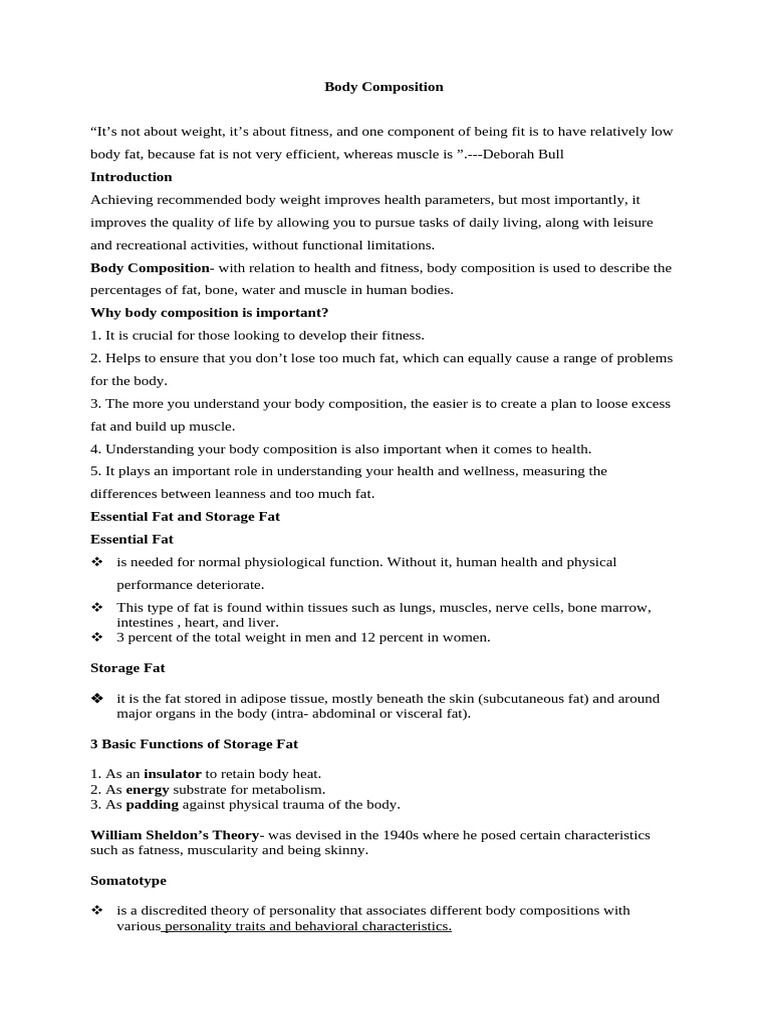 Understanding Body Composition Factors | PDF | Adipose Tissue | Body ...